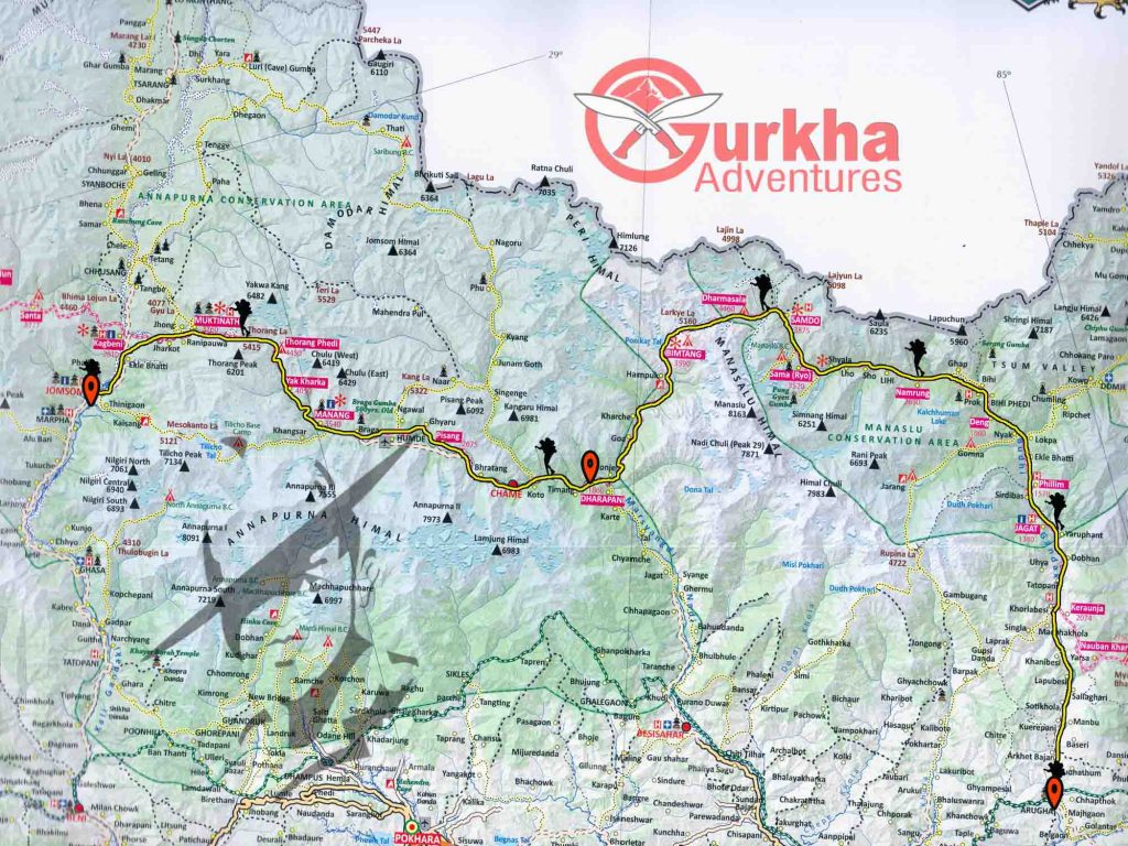Arughat Jomsom Trek Map - Gurkha Adventures