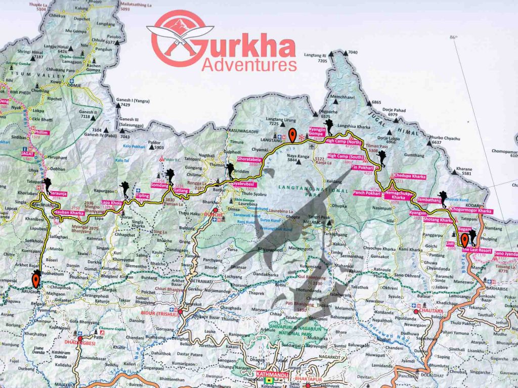 Last Resort to Arughat Trekking Map - Gurkha Adventures